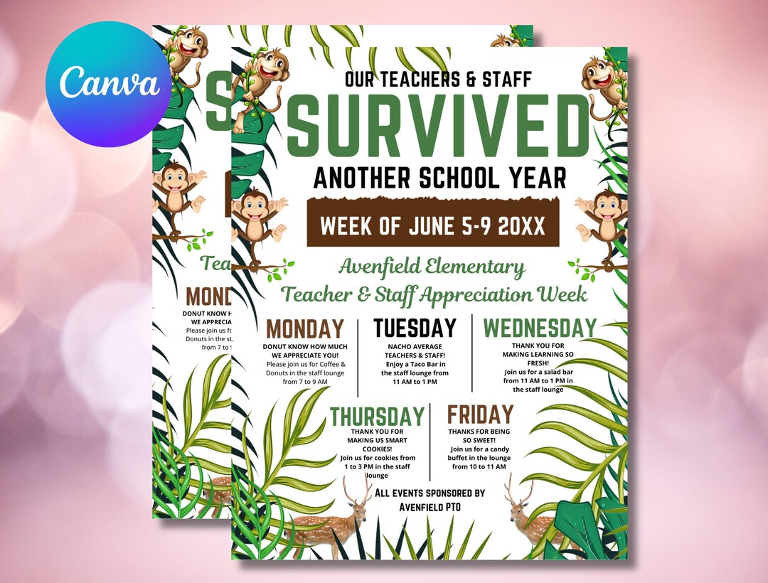 Editable Jungle Theme Teacher Appreciation Day Poster We Survived ...