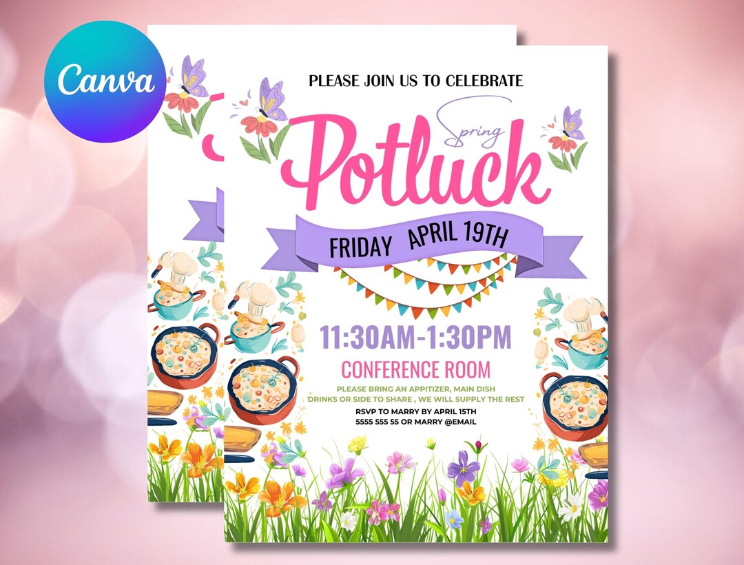 Editable Spring Potluck Invite Printable, Potluck Luncheon Party Flyer ...