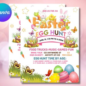 Editable Easter Egg Hunt Flyer Template, Printable Easter Egg Hunt Invitation for PTO, Church ...