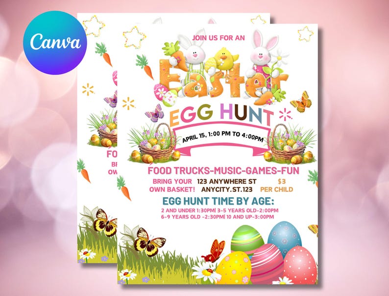 Editable Easter Egg Hunt Flyer Template, Printable Easter Egg Hunt ...