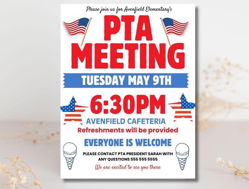 Editable July PTO PTA Meeting Flyer Template, Canva Template, Summer ...