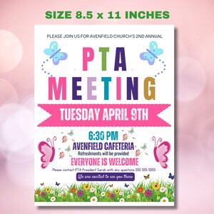 Editable Spring PTA Meeting Flyer Template, PTO PTA April News, Canva ...