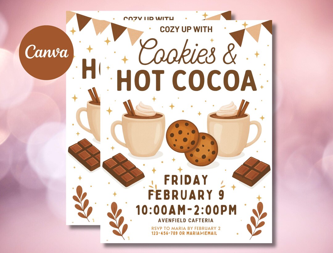 Winter Party Flyer – Hot Cocoa Bar Invitation (editable Canva Template ...