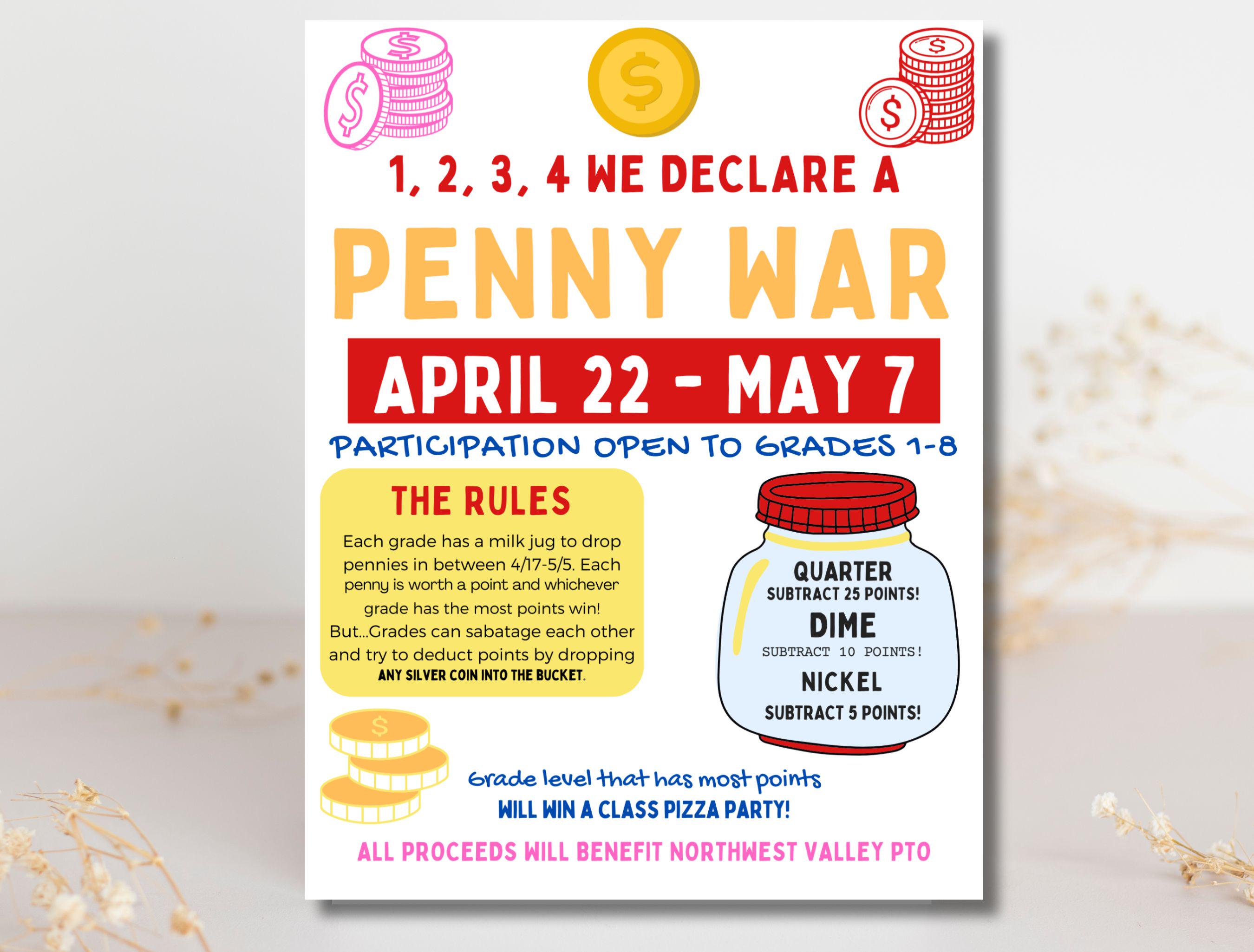Editable Penny War Fundraiser Flyer, Printable Handout, School ...