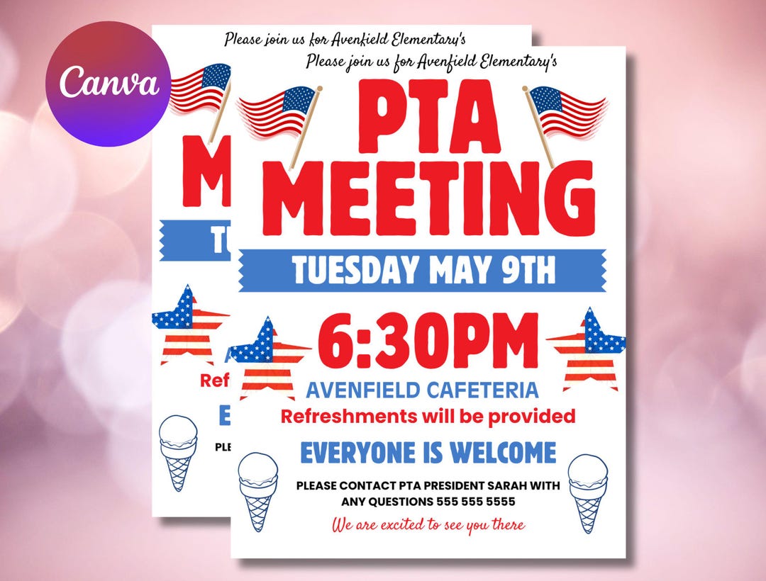 Editable July PTO PTA Meeting Flyer Template, Canva Template, Summer ...