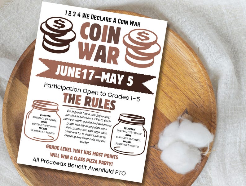 Editable Coin War Flyer Template – Penny Drive School Fundraiser ...