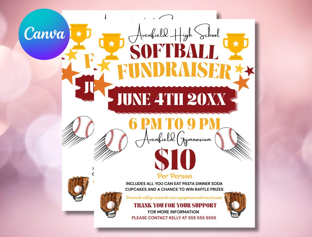 Editable Softball Fundraiser Flyer Template, Softball Raffle Flyer ...