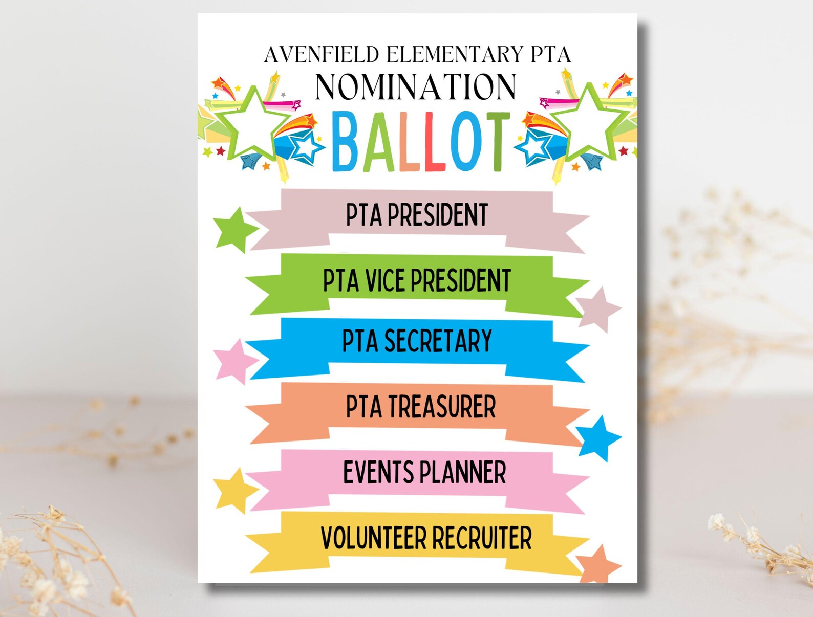 PTA/PTO Board Member Nomination Form, Editable Elections Ballot ...