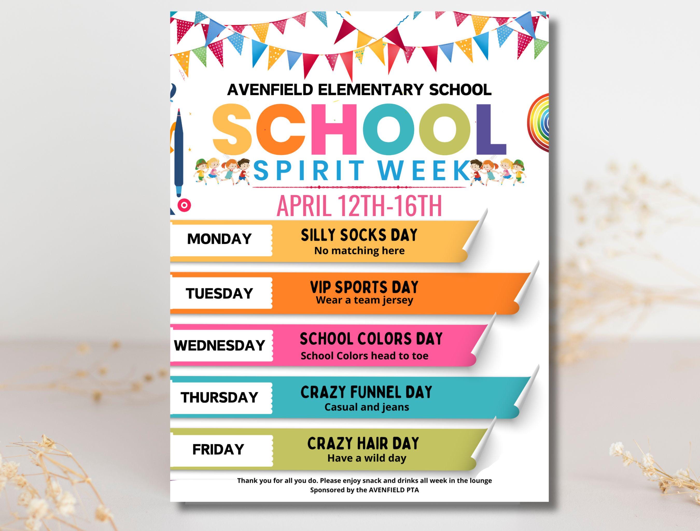Spring Spirit Week Flyer Printable Office Spirit Week Template Easter ...