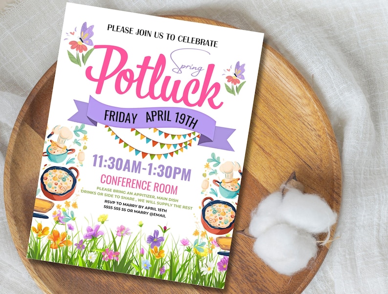 Editable Spring Potluck Invite Printable, Potluck Luncheon Party Flyer ...