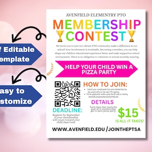 Editable PTO Membership Contest Flyer Template | PTA Recruitment ...