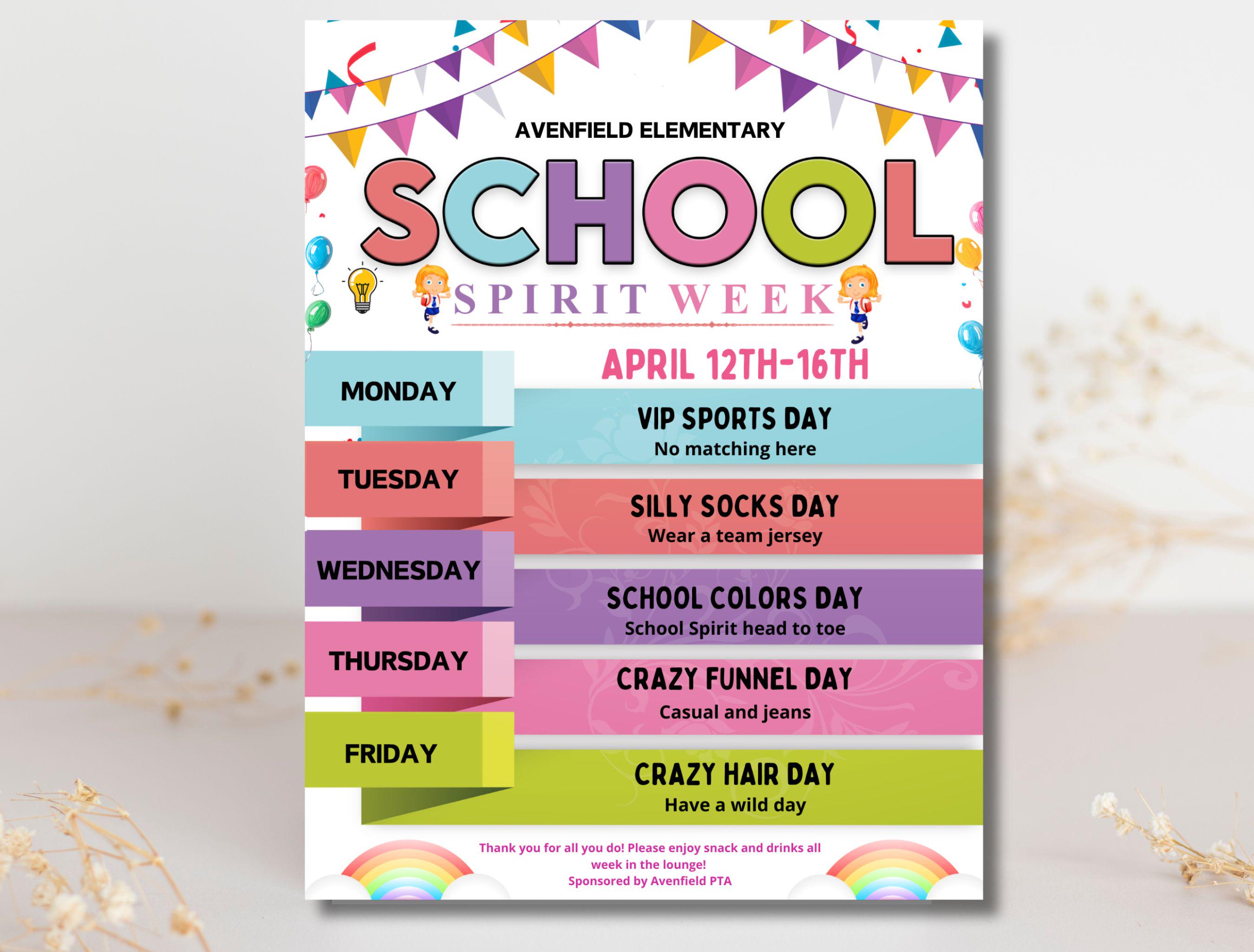 Spirit Week Template, Spirit Week Schedule, School Spirit Week, Spirit ...