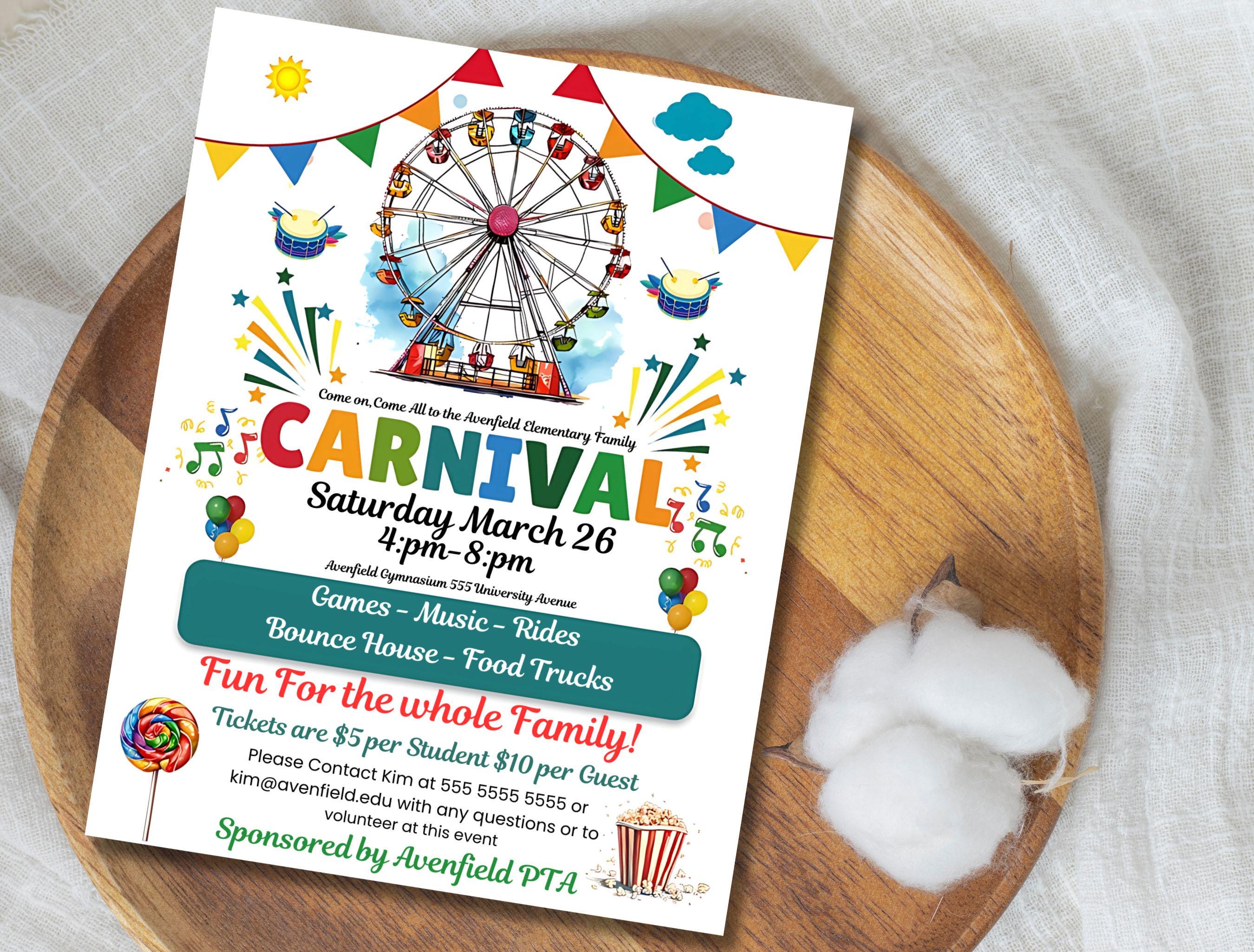 Editable Spring Carnival Flyer Canva Template, DIY Spring Circus Invite ...