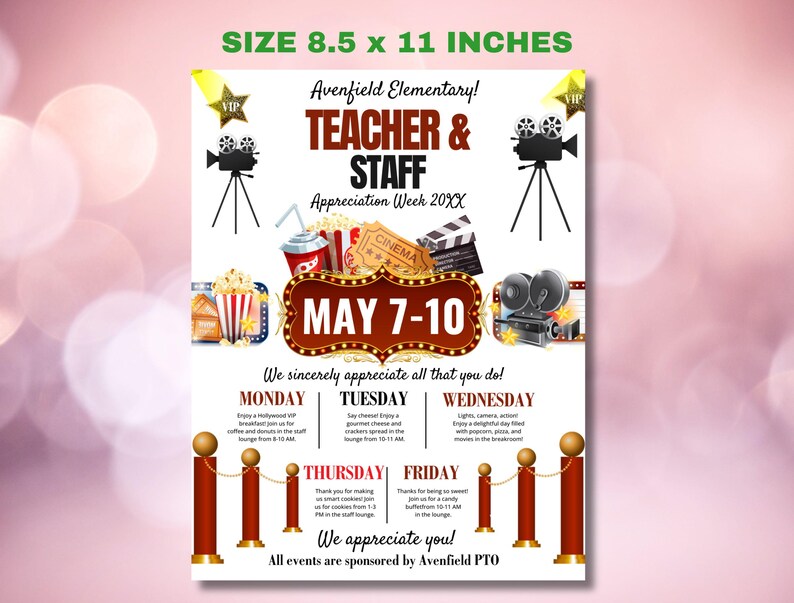 Editable Canva Template – VIP Hollywood Theme Itinerary Flyer, Teacher ...