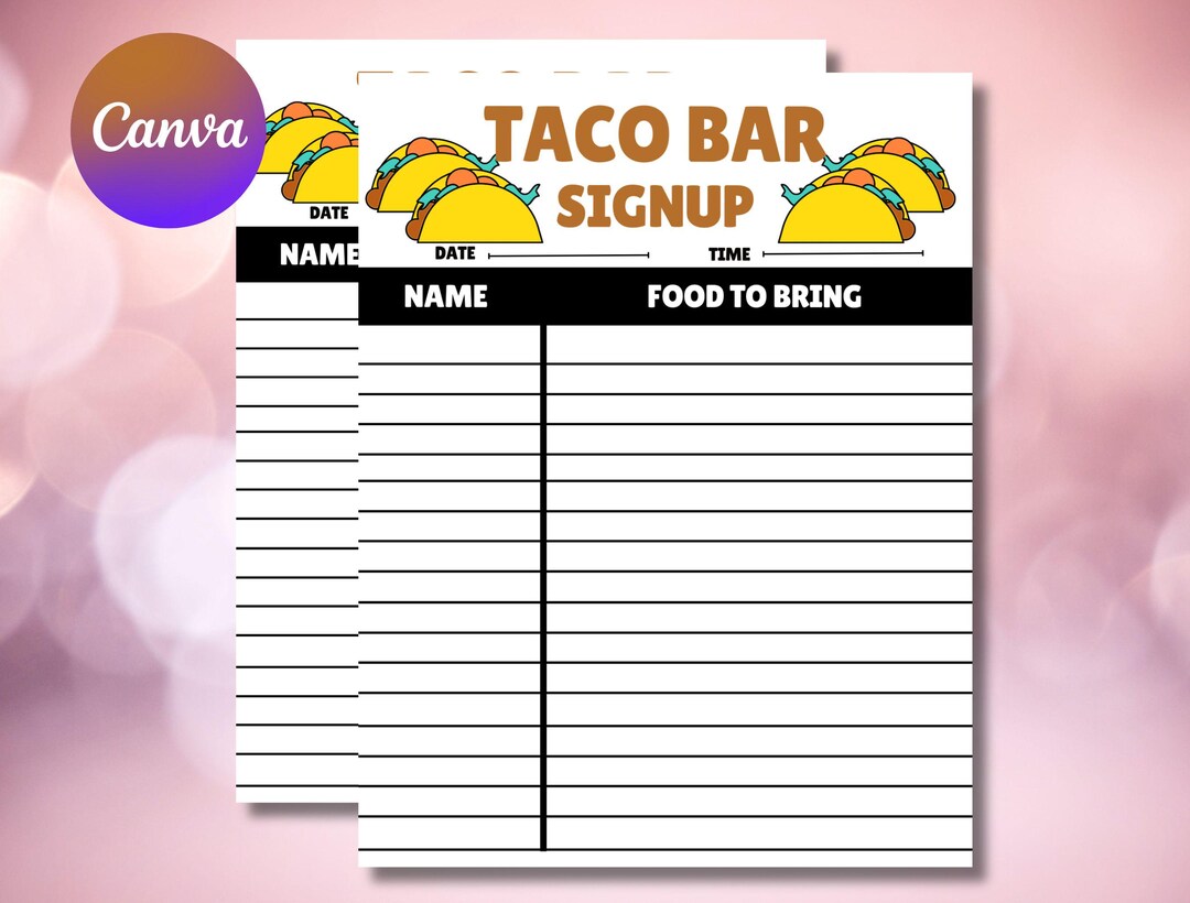Taco Bar Sign up Sheet Printable for Mexican Fiesta Potluck Party ...