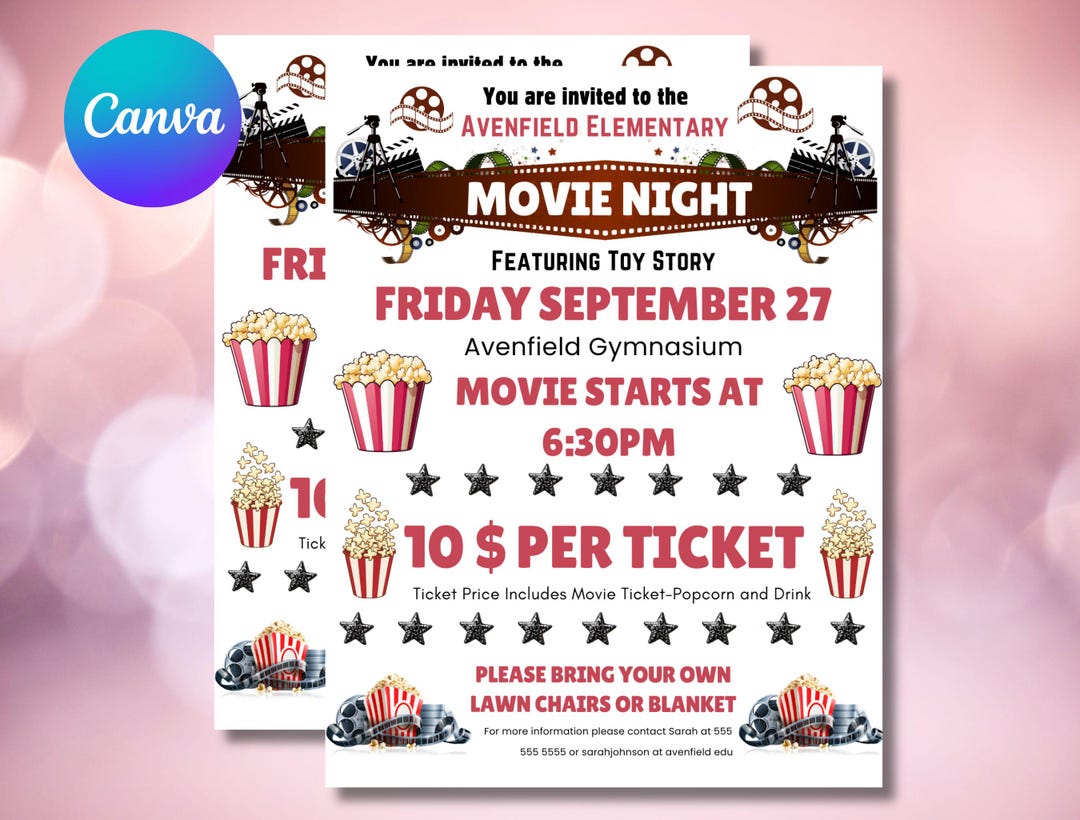 Editable Family Movie Night Flyer: School Event Poster (canva Template ...