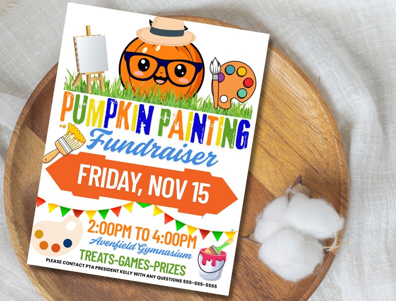 Editable Pumpkin Painting Flyer, Halloween School Fundraiser Invitation ...