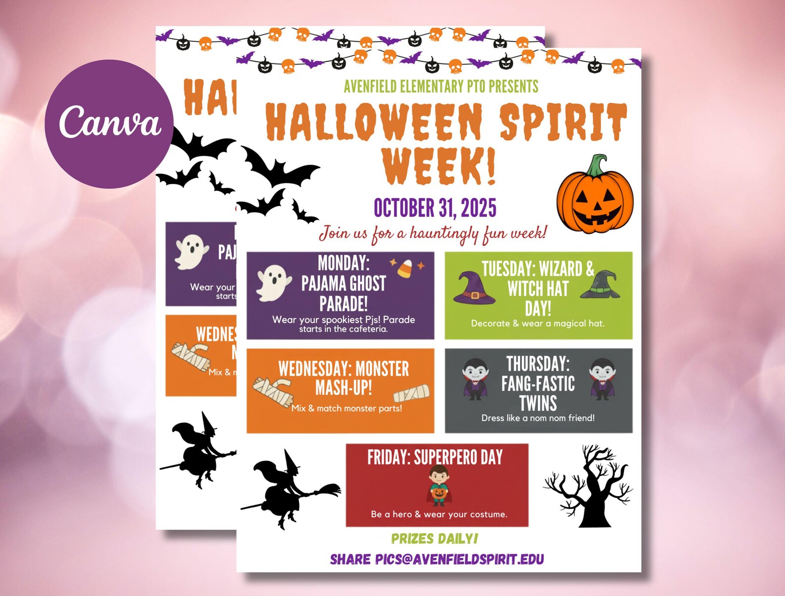 Editable Halloween Spirit Week Flyer Canva Template: School Spirit ...