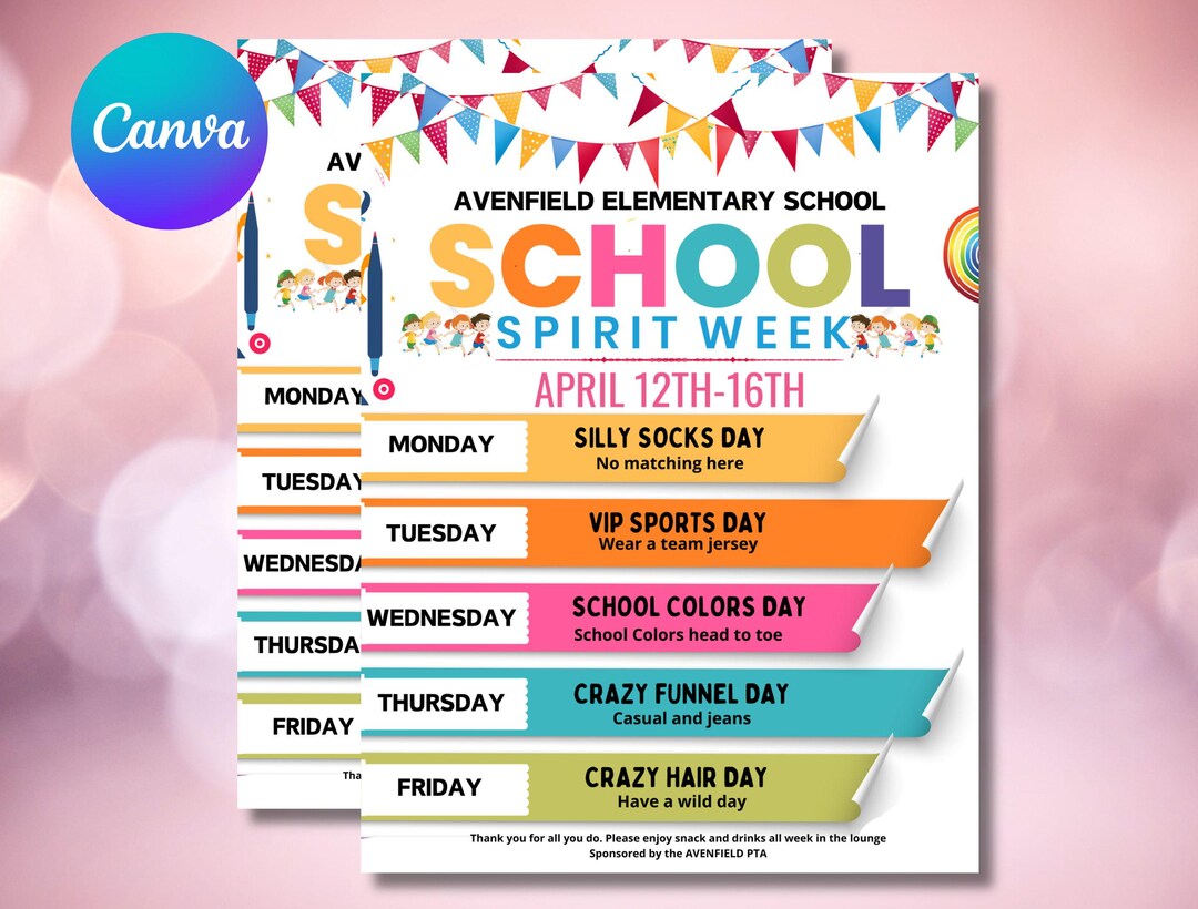 Spring Spirit Week Flyer Printable Office Spirit Week Template Easter ...