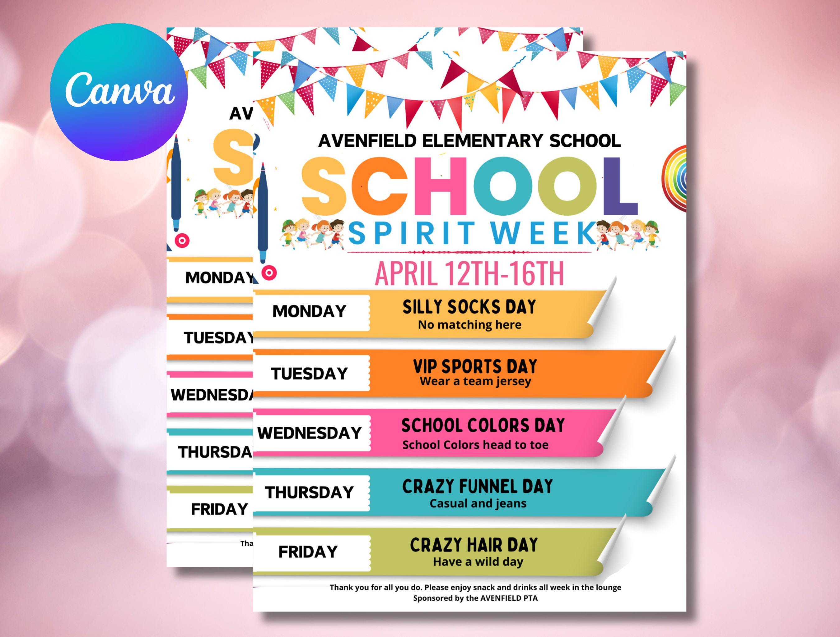 Spring Spirit Week Flyer Printable Office Spirit Week Template Easter ...