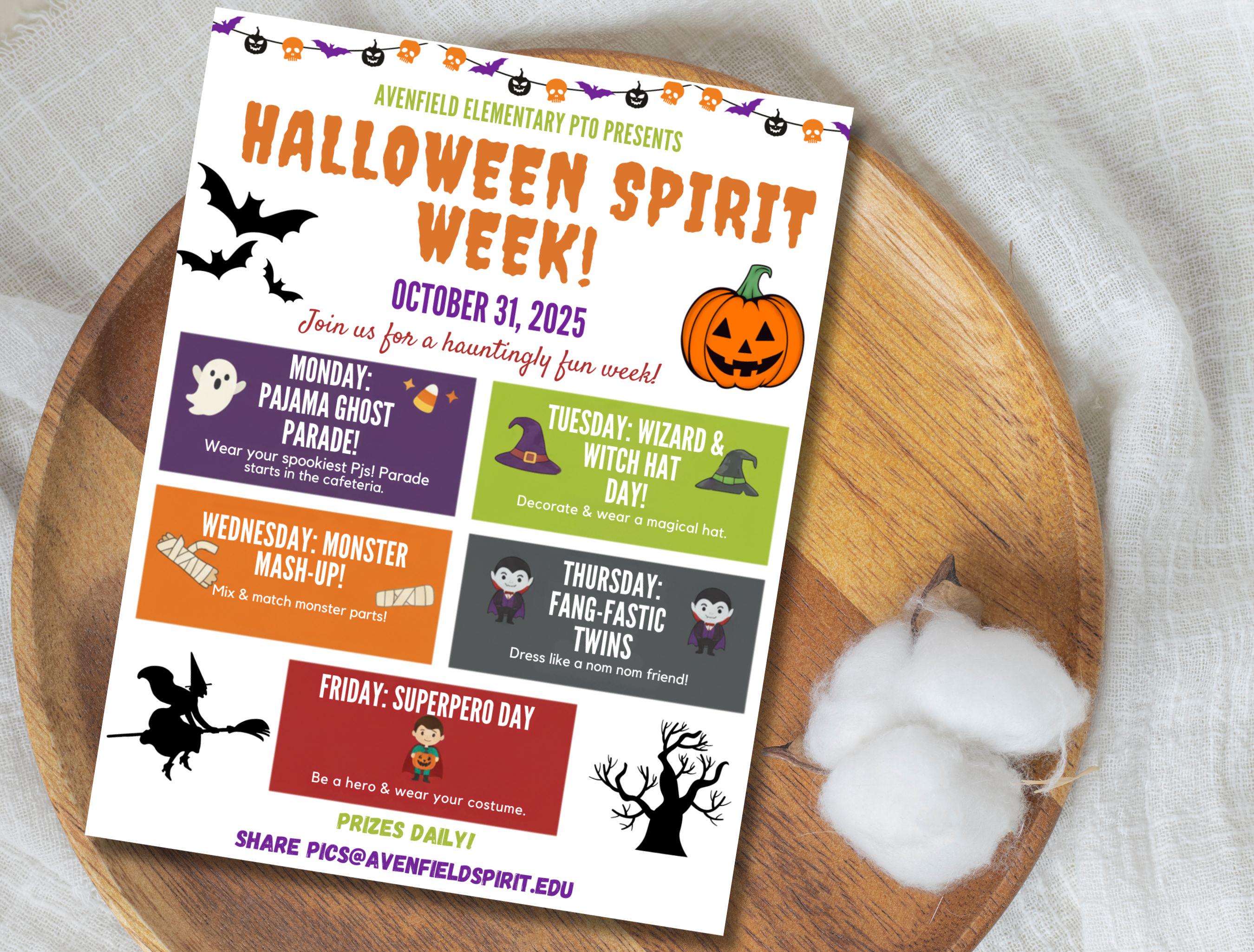 Editable Halloween Spirit Week Flyer Canva Template: School Spirit ...