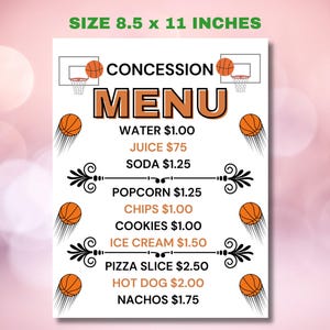 Basketball Concession Stand Menu Template | Editable Canva Sign ...