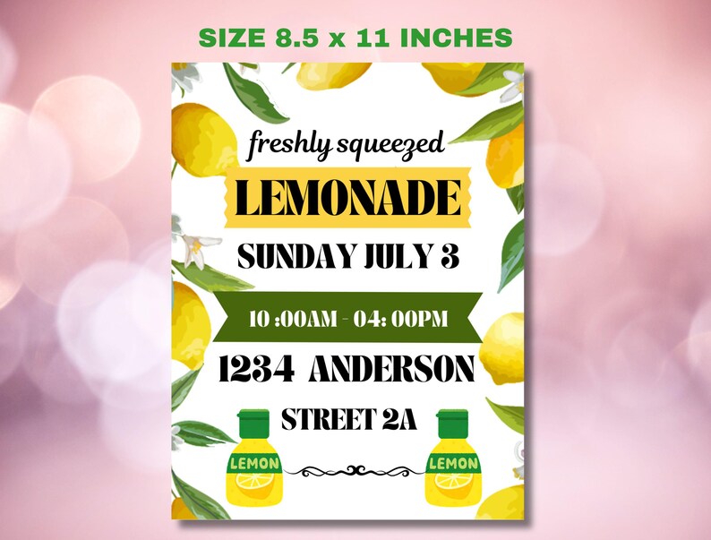 Lemonade Sale Sign Printable, Editable Flyer Template, Canva Lemonade ...