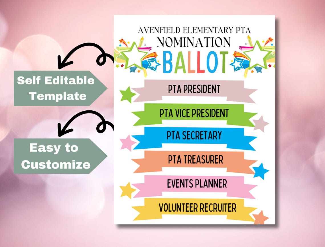 PTA/PTO Board Member Nomination Form, Editable Elections Ballot ...