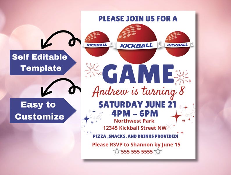 Editable Kickball Invitation Template, Kickball Invite, Edit in Canva ...