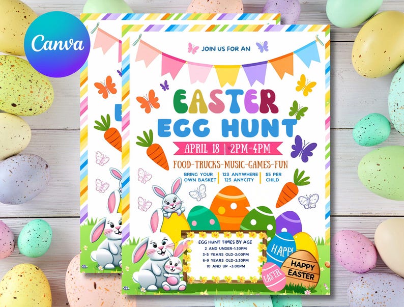Editable Easter Egg Hunt Flyer Template: Printable Canva Invitation - Etsy