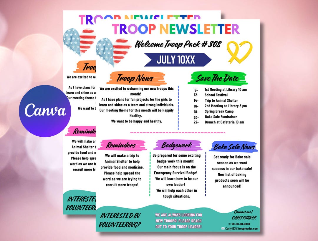 Scout Troop Newsletter Template,school Parent Communication Event Canva ...