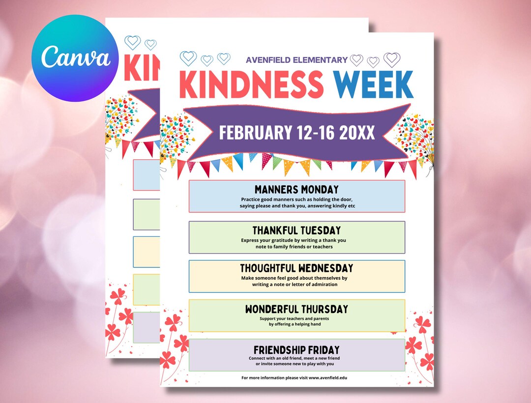Kindness Spirit Week Flyer Template | Editable Kindness Week Activities ...