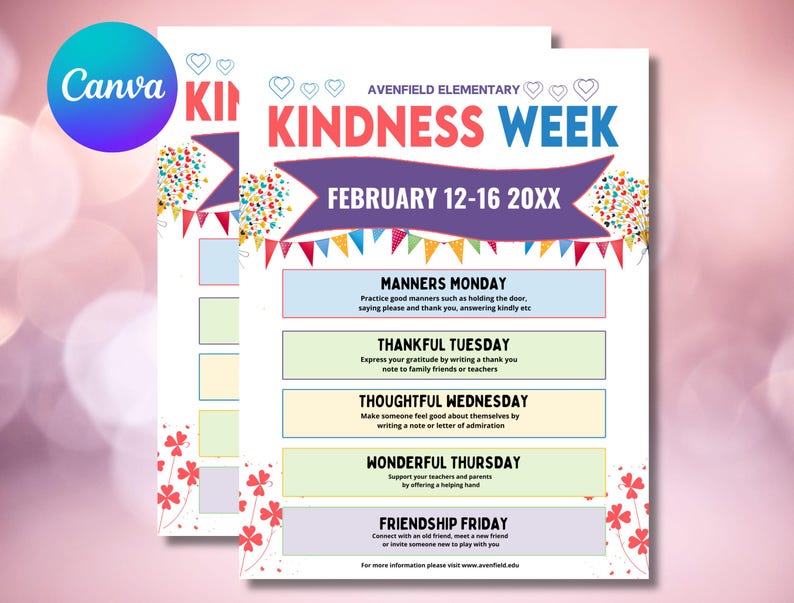 Kindness Spirit Week Flyer Template | Editable Kindness Week Activities ...
