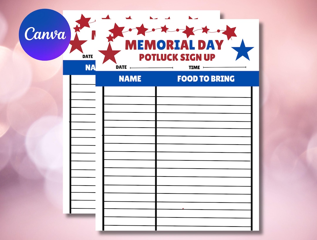 Memorial Day Potluck Planner Sign Up, Memorial Day Weekend Potluck ...