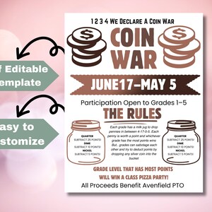 Editable Coin War Flyer Template – Penny Drive School Fundraiser ...