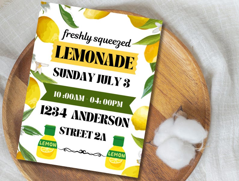 Lemonade Sale Sign Printable, Editable Flyer Template, Canva Lemonade ...