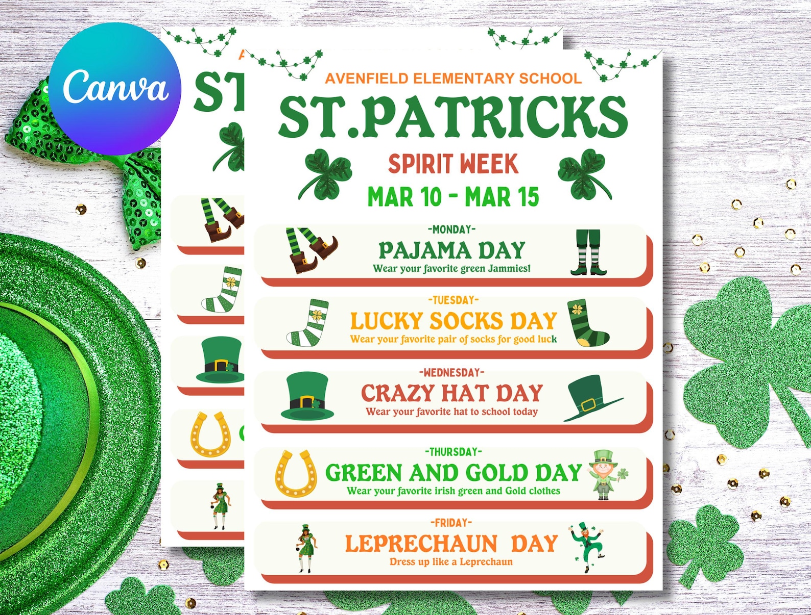 Customizable St.patricks School Spirit Week Flyer, PTO Schedule, March ...