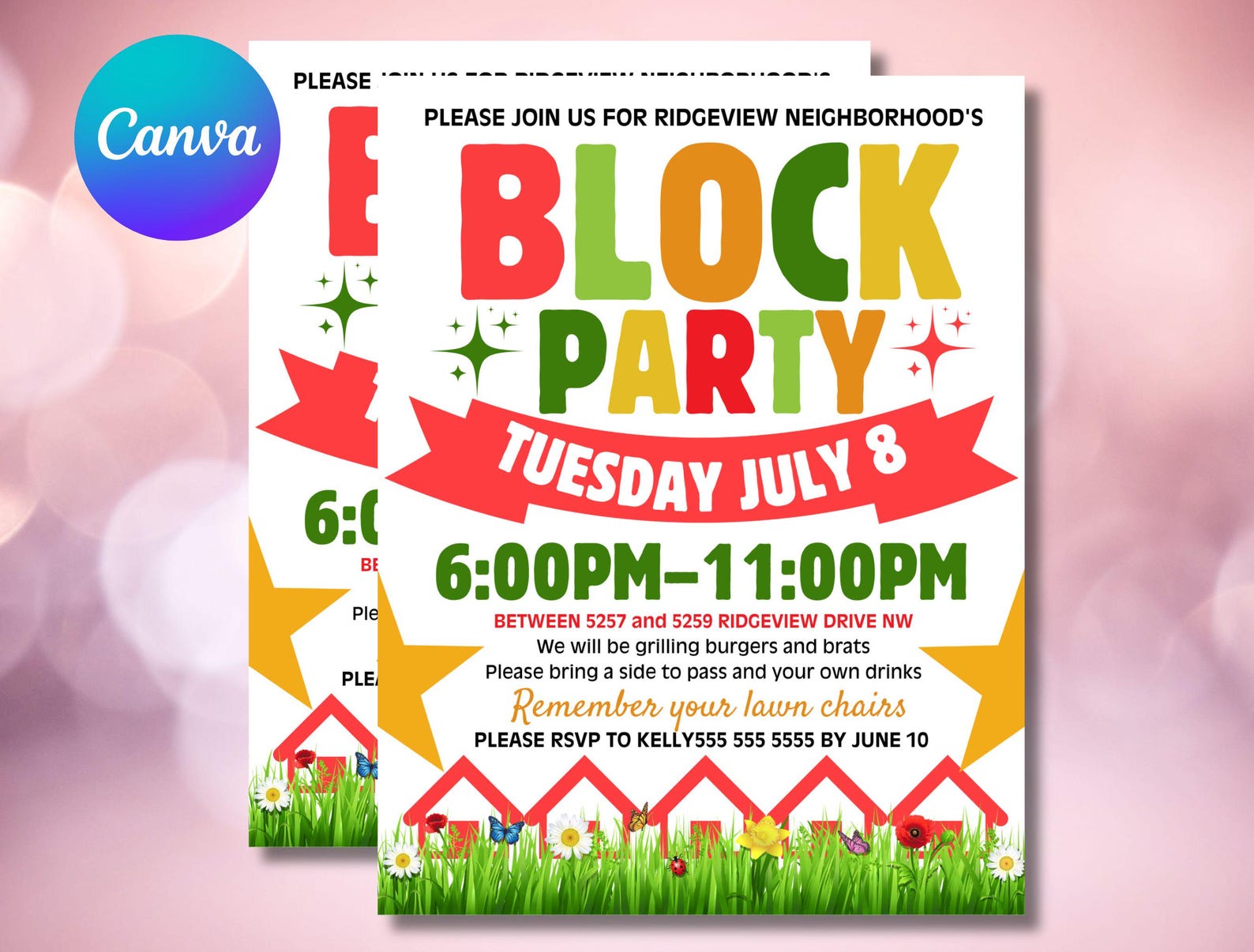 Editable Block Party Flyer Canva Template, DIY Neighborhood Block Party ...