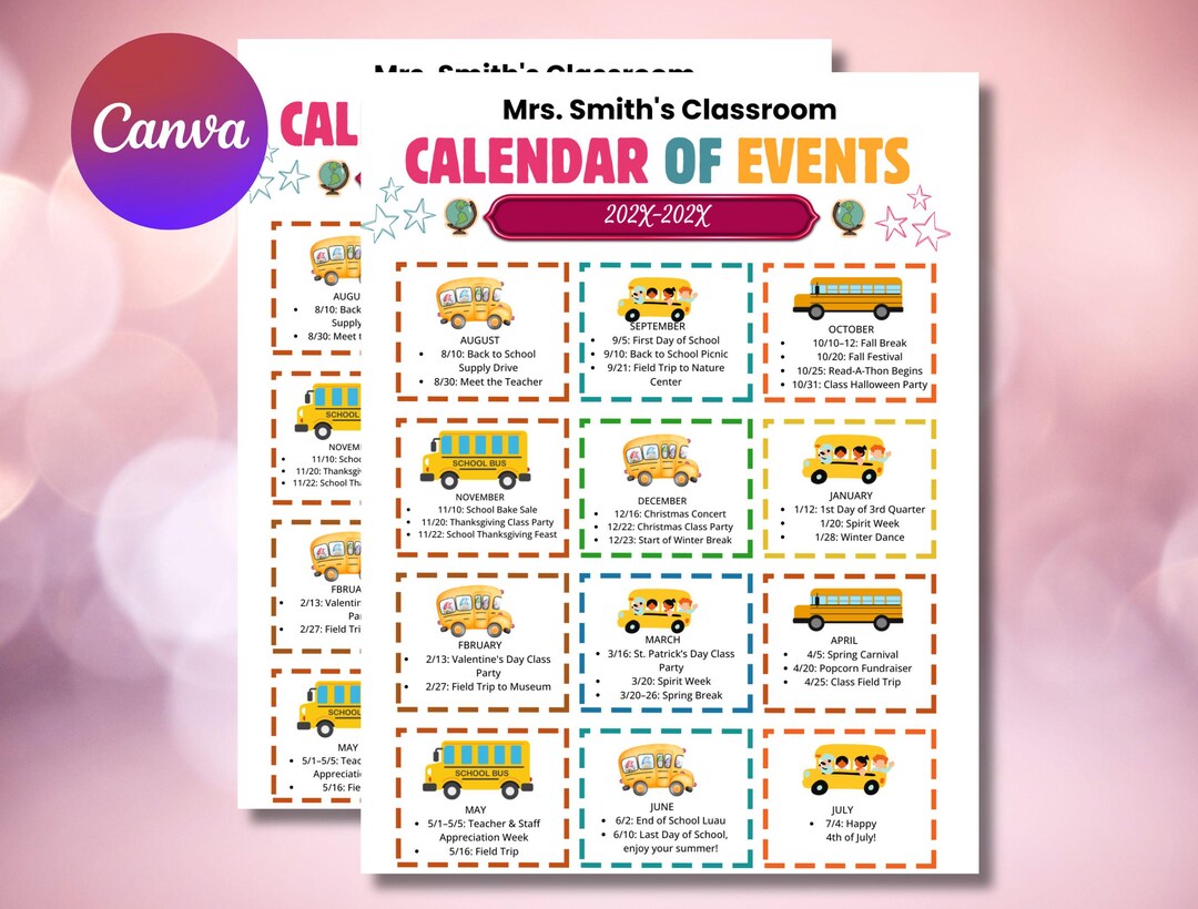 Editable PTO Calendar of Events Flyer Template, Yearly Events Schedule ...