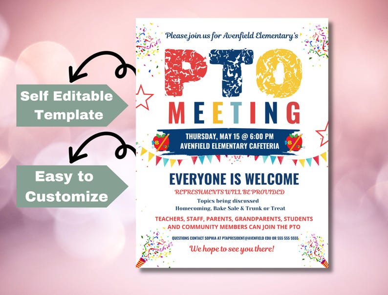 Customizable Spring PTA Meeting Flyer Template | April PTO/PTA ...
