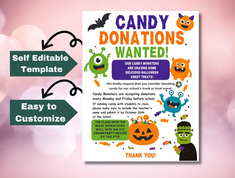 Editable Candy Donation Flyer Template for Trunk or Treat Halloween ...