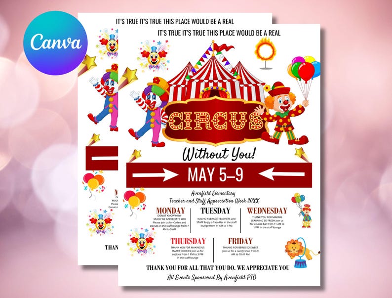 Circus Carnival Teacher Appreciation Flyer: Itinerary Template (canva ...
