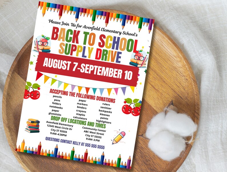 Supply Drive Flyer Editable Template for Back to School Supplies ...