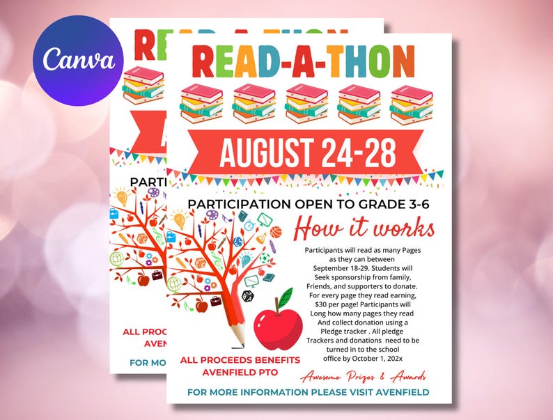 Read-a-thon Flyer Editable Template for Reading Literacy Fundraiser ...