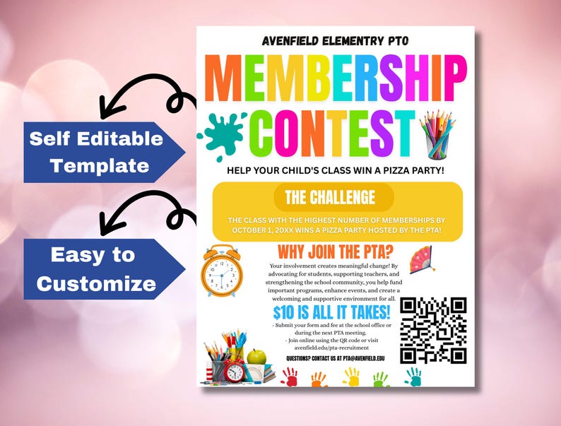 Editable PTA Membership Contest Flyer: School Recruitment Template ...