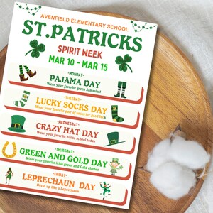 Customizable St.patricks School Spirit Week Flyer, PTO Schedule, March ...