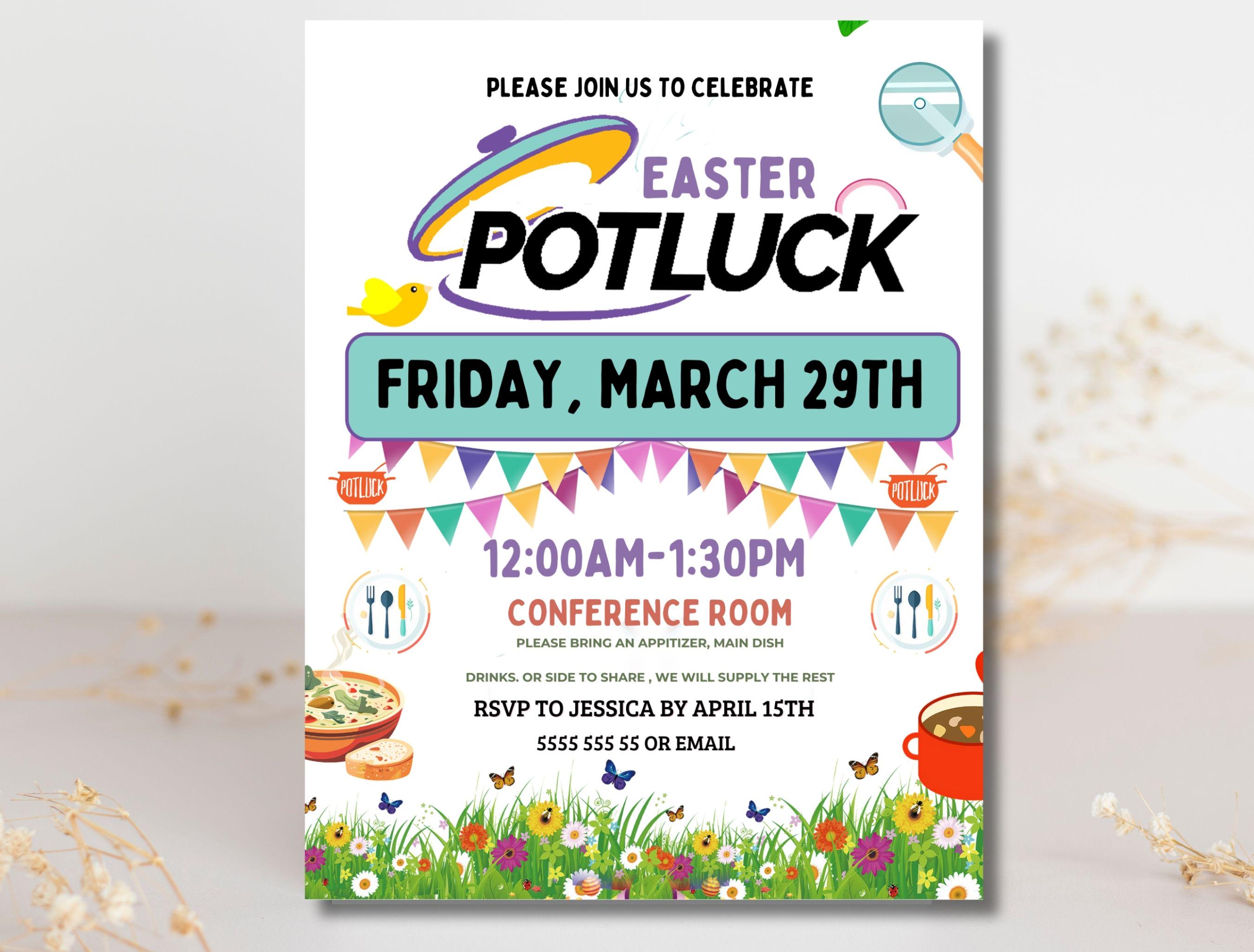 Editable Easter Potluck Invite, Spring Potluck Party Printable, Canva ...
