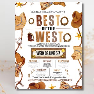 Western Teacher Appreciation Itinerary: Editable Cowboy Flyer (canva ...