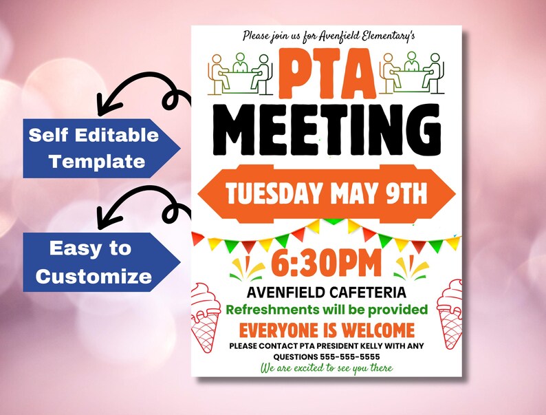 Editable PTA Meeting Flyer Template, July PTA PTO News, Printable Canva ...