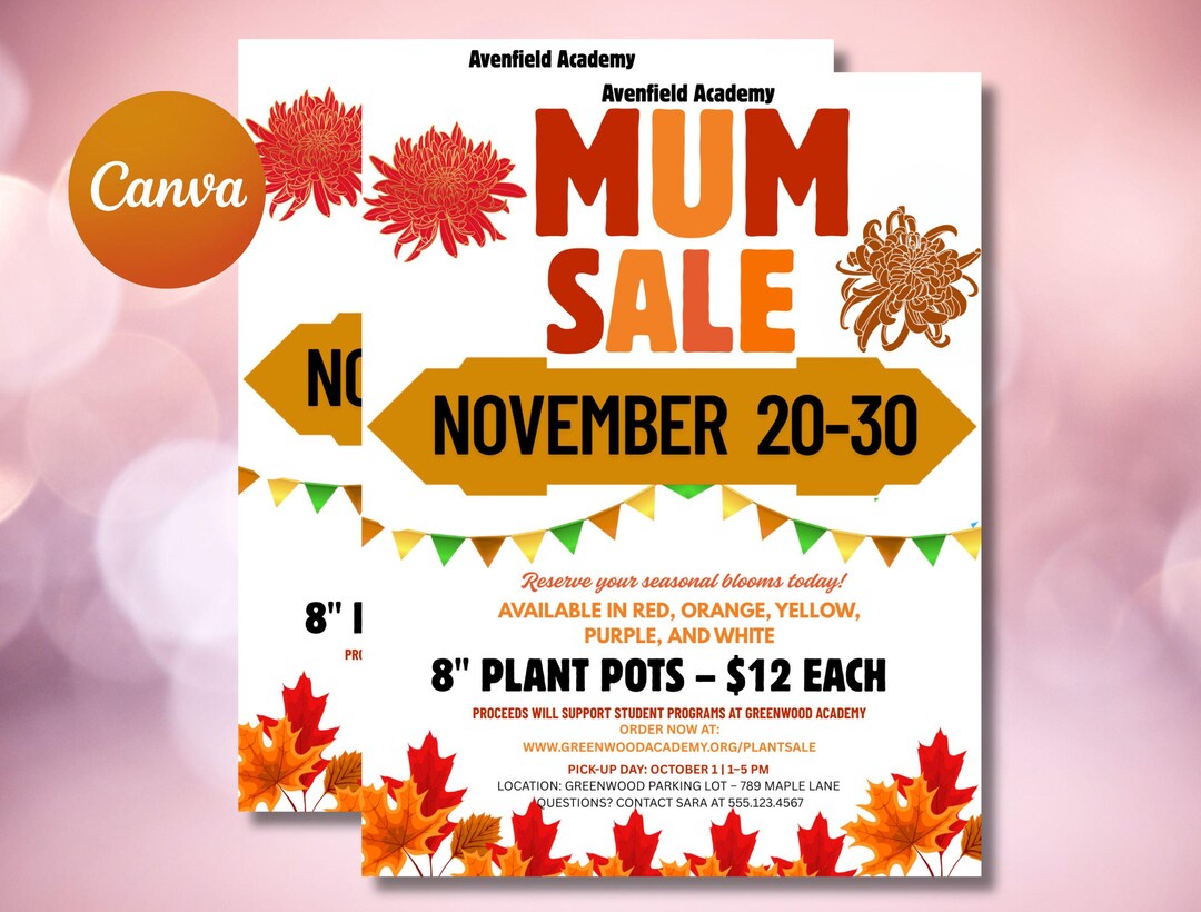 Editable Fall Mum Sale Flyer Template | School Fundraiser Canva Design ...